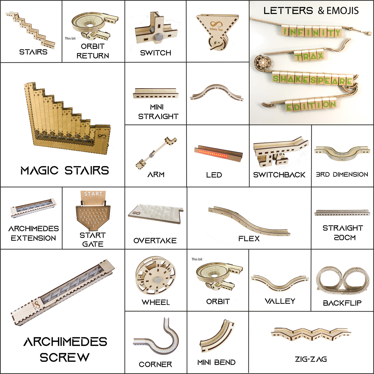 Infinity Trax - Complete Catalogue | Laser Cut Wooden Marble Run Digit ...